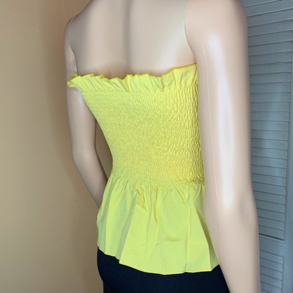 Tops | New Frilly Ruffled Shirred Yellow Tube Top Sleeveless Top S ...